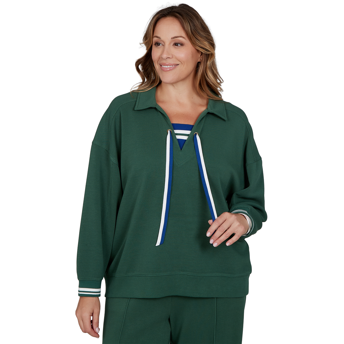 Click here for Plus Size Ruby Rd. Game of Luxe Stripe Trim Sweats... prices