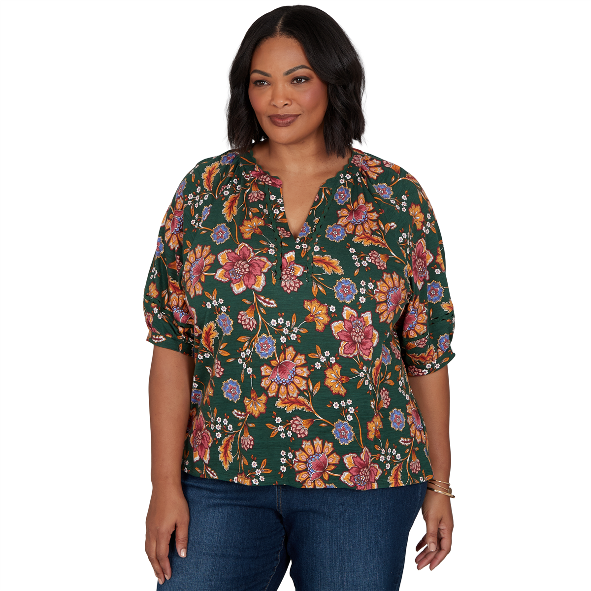 Click here for Plus Size Ruby Rd. Game of Luxe Elbow Sleeve Flora... prices