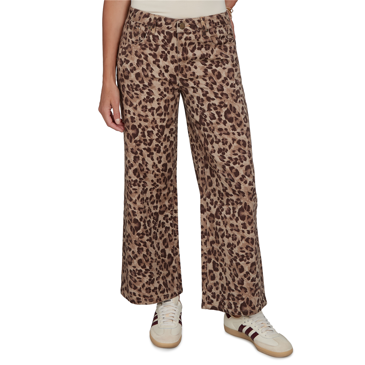 Click here for Petite Ruby Rd. Game of Luxe Leopard Wide Leg Jean... prices