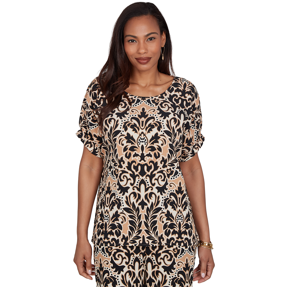 Click here for Womens Ruby Rd. Tropical Noir Puff Sleeve Damask B... prices