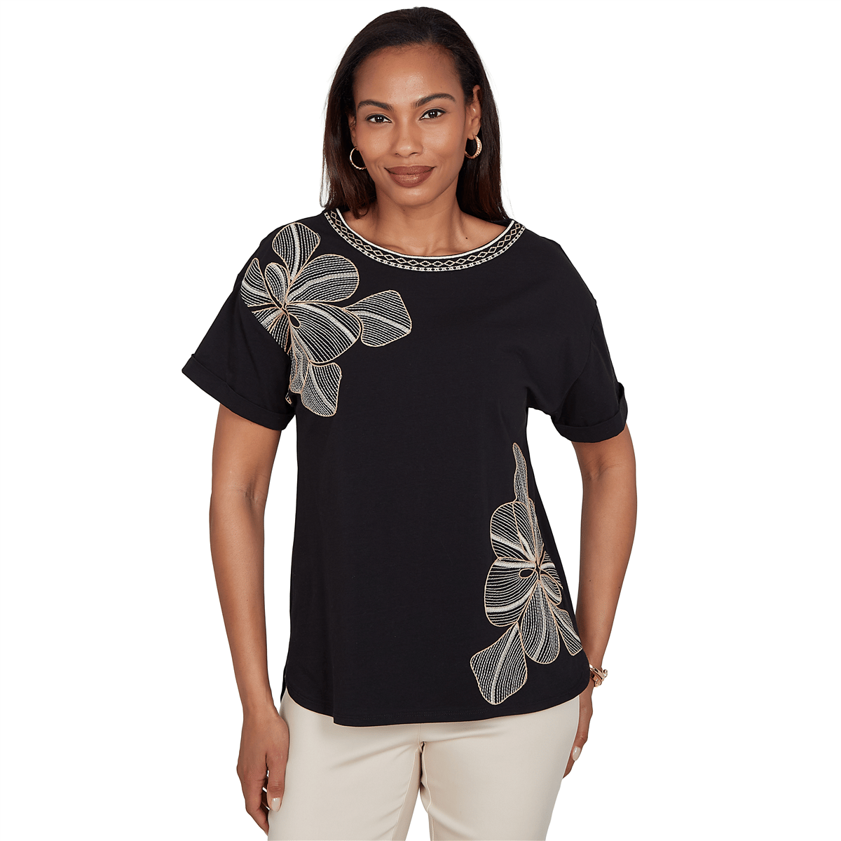 Click here for Womens Ruby Rd. Tropical Noir Floral Embroidered B... prices