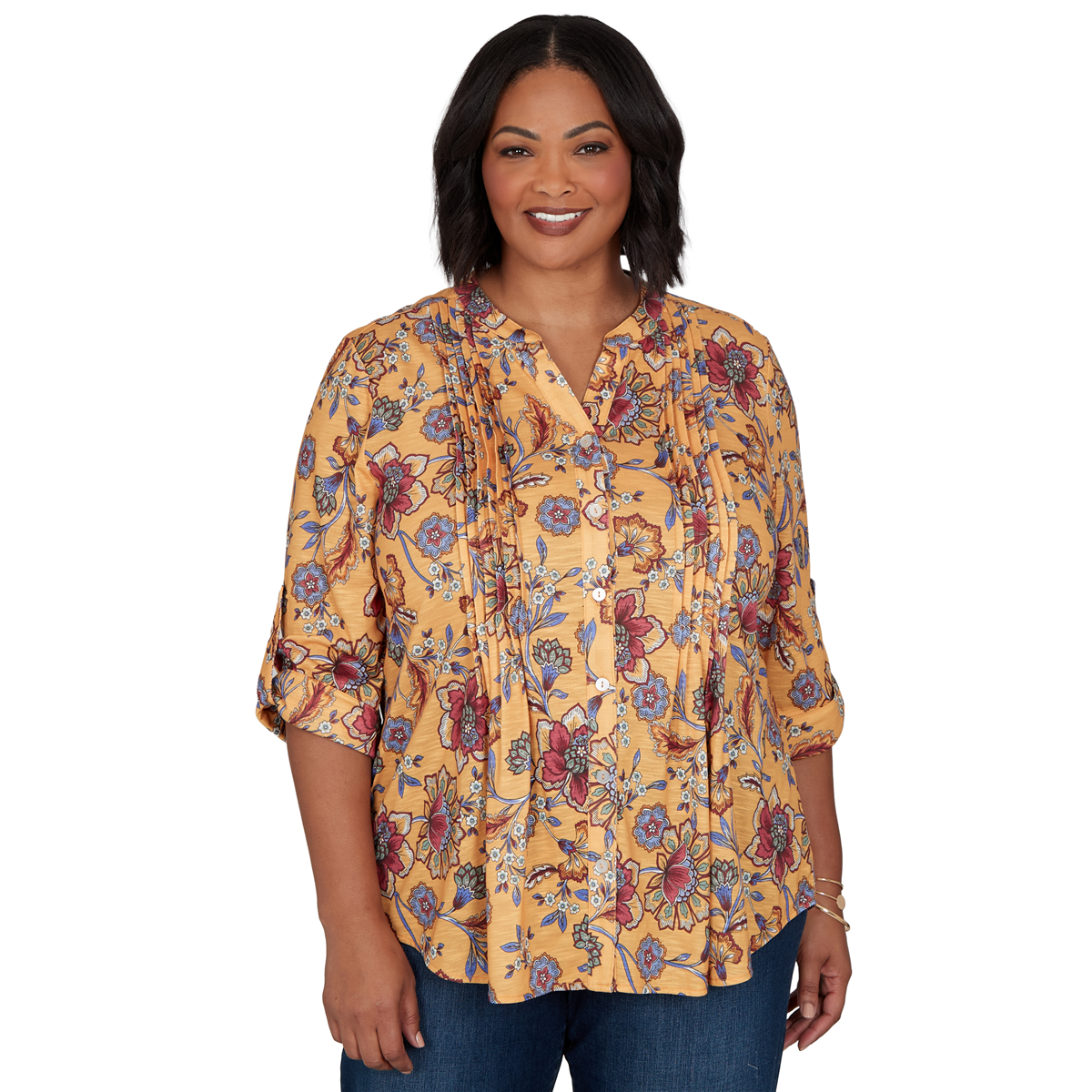 Click here for Plus Size Ruby Rd. Must Haves Roll Tab Sleeve Flor... prices