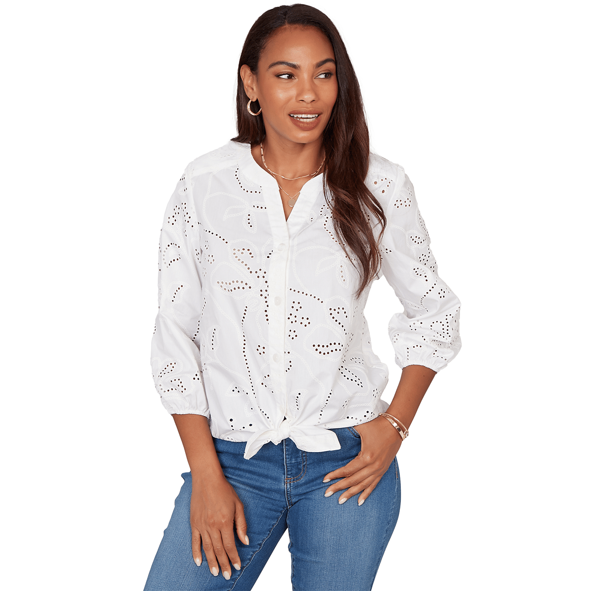 Click here for Womens Ruby Rd. Hothouse Florals Tie Front Eyelet... prices