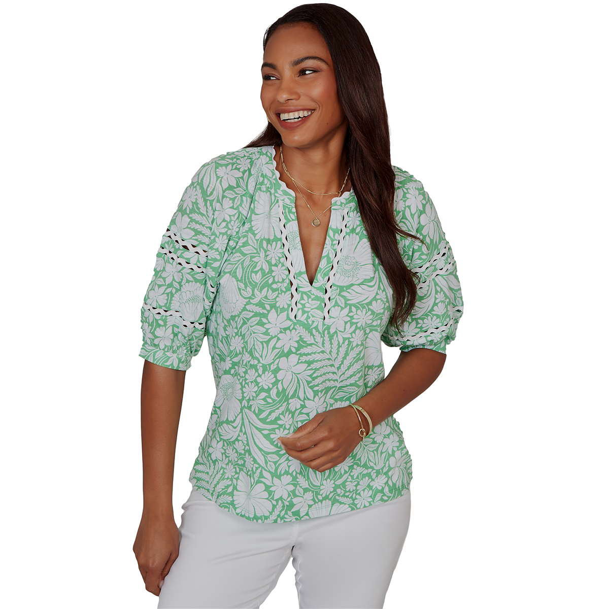 Click here for Womens Ruby Rd. Hothouse Florals Puff Sleeve Blous... prices