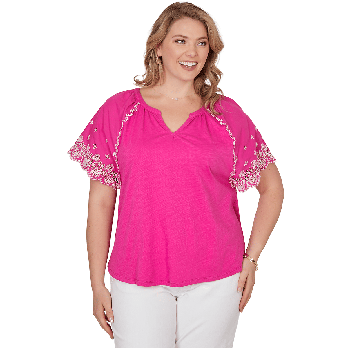 Plus Size Ruby Rd. Hothouse Florals Embroidery Sleeve Blouse
