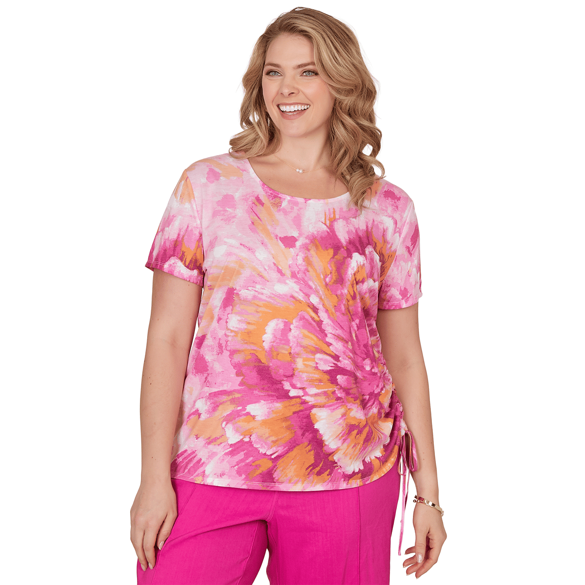 Ruby Rd. Plus Size Bold Watercolor Floral Knit Top - Fuchsia Multi
