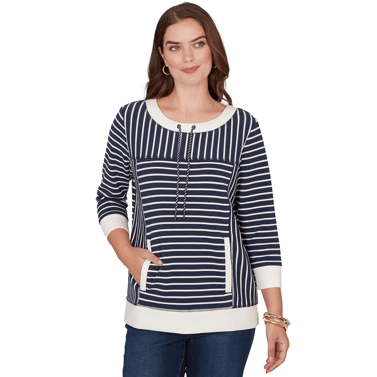 Click here for Womens Ruby Rd. Jetsetter Stripe Drawstring Sweate... prices