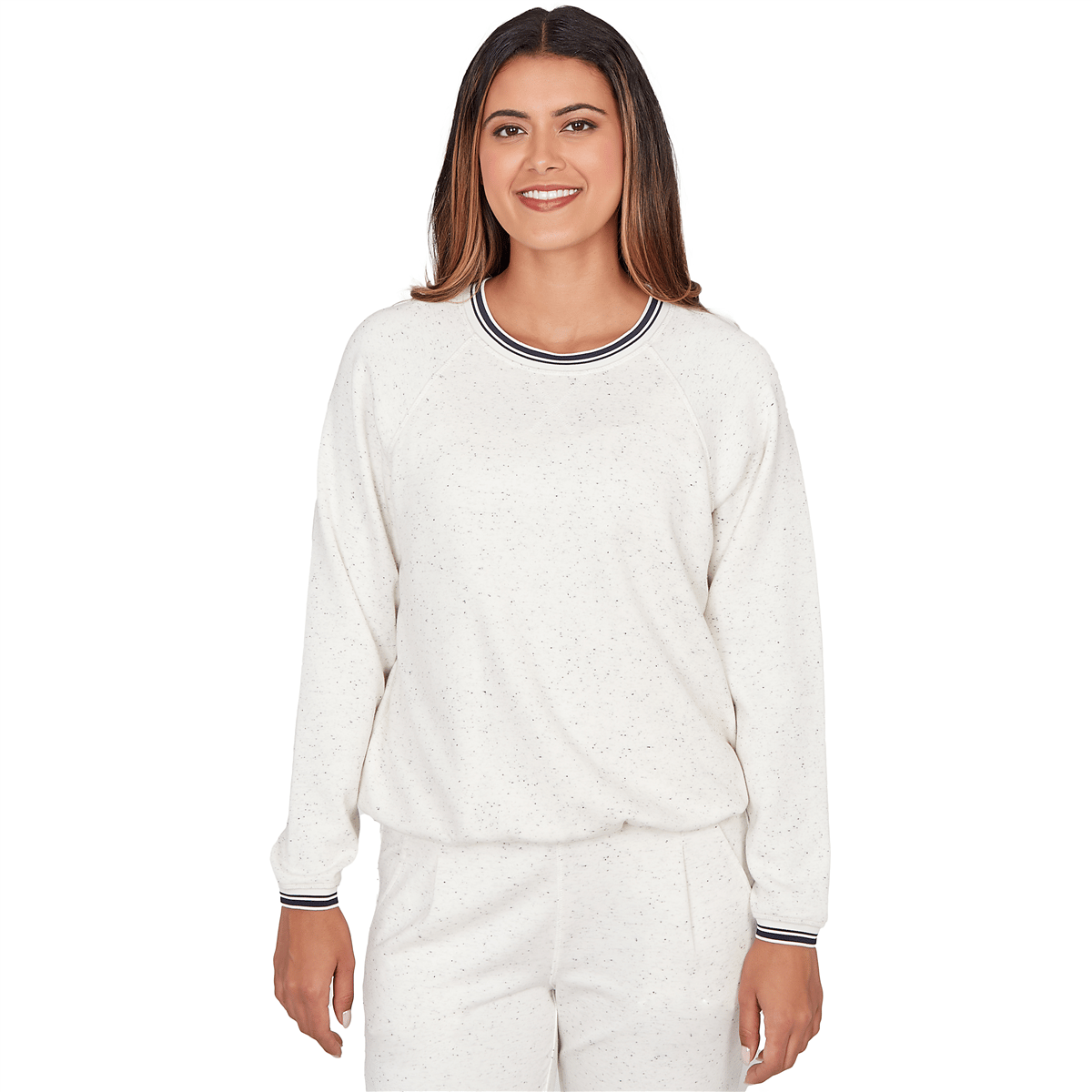 Click here for Womens Ruby Rd. Jetsetter Bubble Hem Speckled Swea... prices