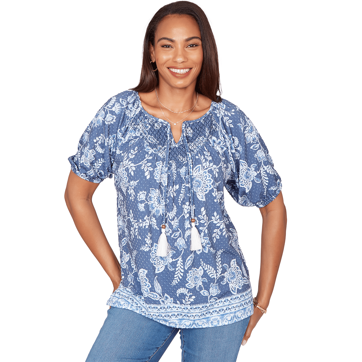 Click here for Womens Ruby Rd. French Riviera Clip Dot Tie Neck B... prices