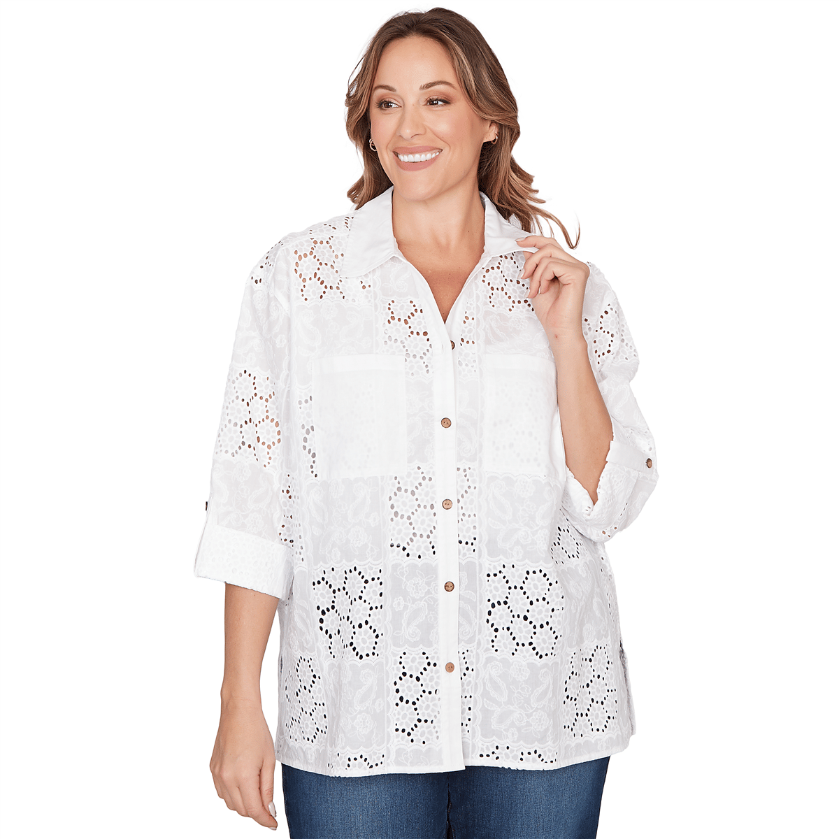 Click here for Plus Size Ruby Rd. French Riviera 3/4 Sleeve Eyele... prices