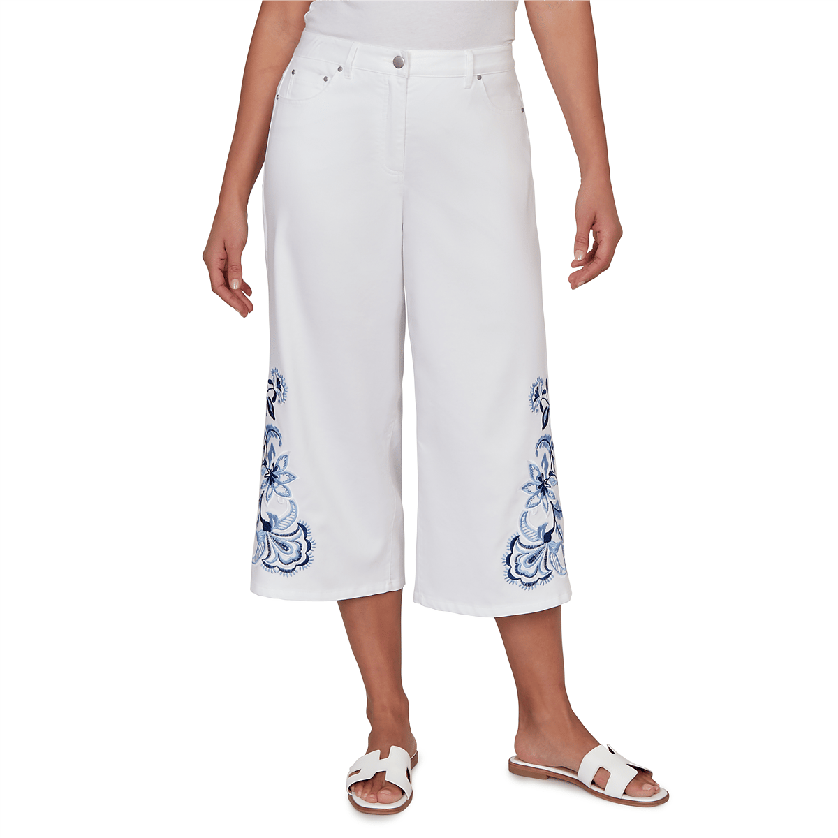 Click here for Petite Ruby Rd. French Riviera Embroidered Hem Cap... prices