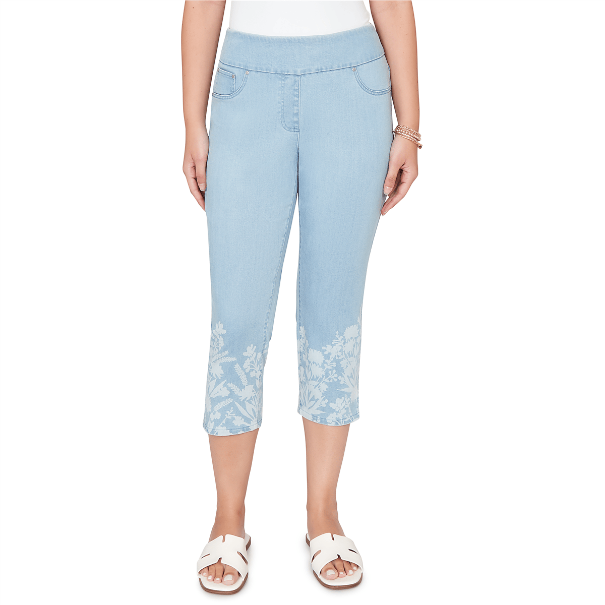 Ruby Rd. Petite Printed-Hem Denim Capri Pants - Light Blue