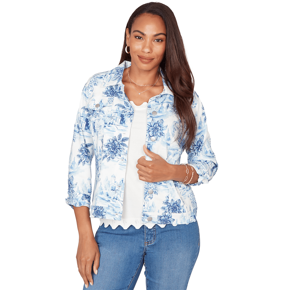 Click here for Petite Ruby Rd. French Riviera Floral Toile Denim... prices