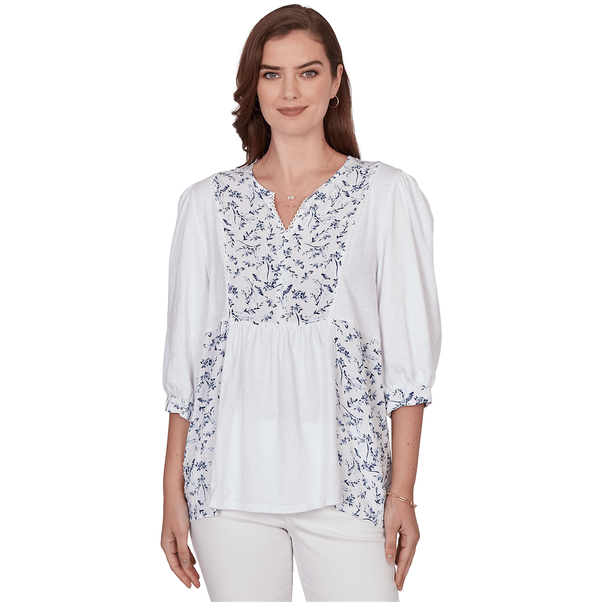 Click here for Petite Ruby Rd. French Riviera 3/4 Sleeve Mixed Fl... prices