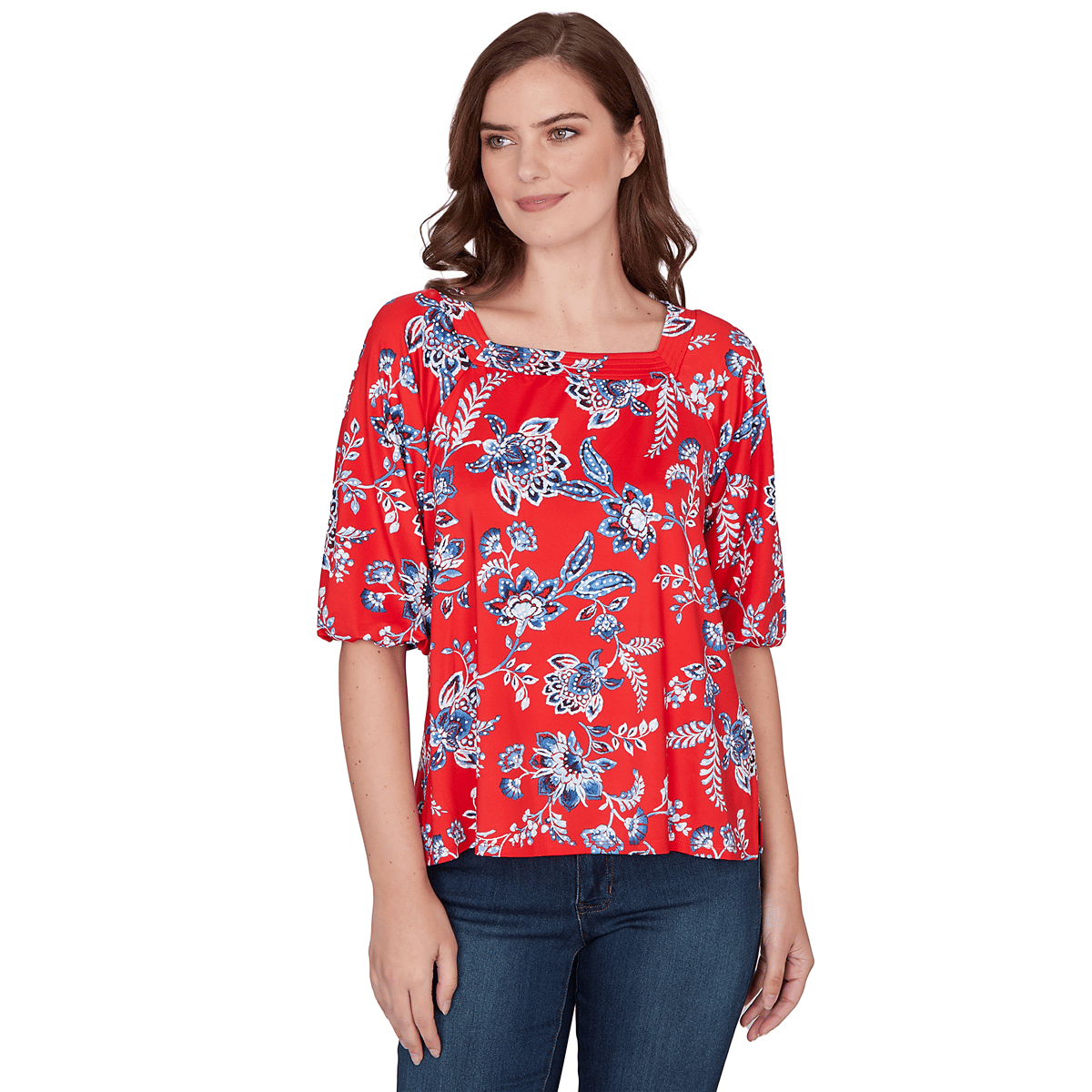 Click here for Petite Ruby Rd. French Riviera Square Neck Floral... prices