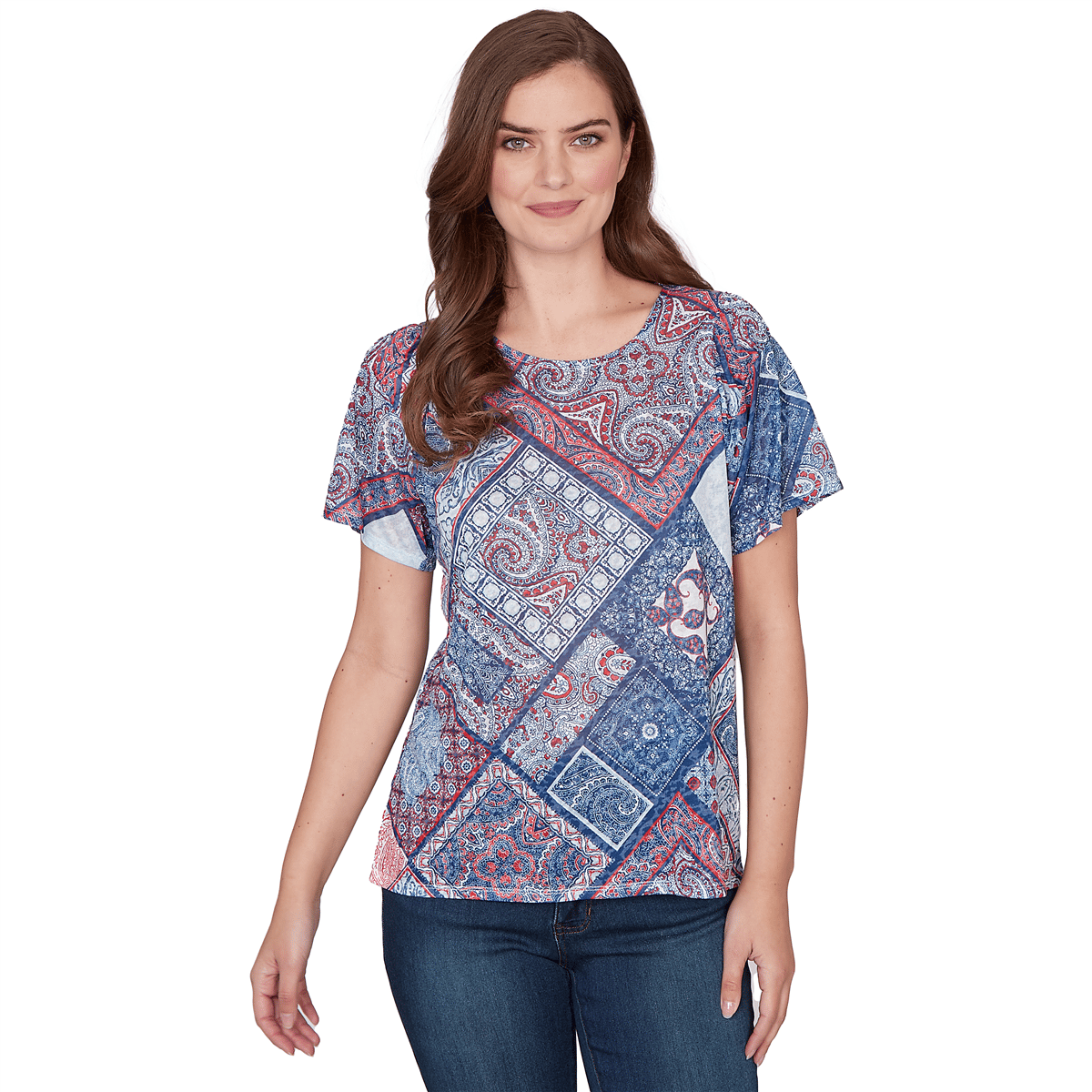 Click here for Petite Ruby Rd. French Riviera Short Sleeve Patchw... prices