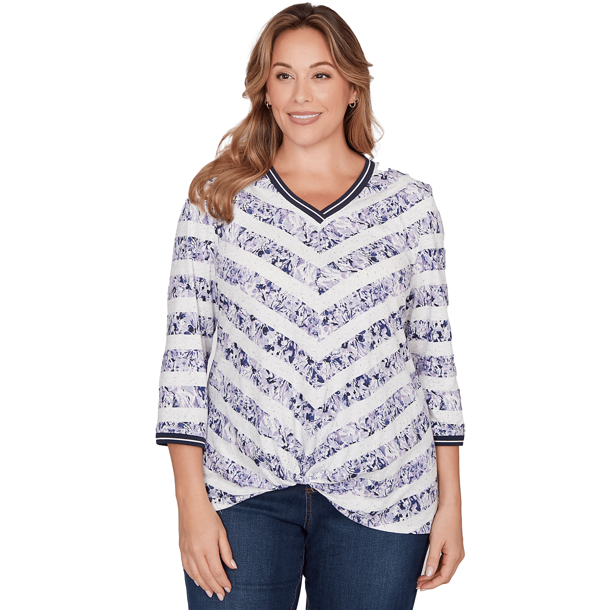 Ruby Rd. Plus Size Floral Stripe Twist Front Knit Top - Lily Multi