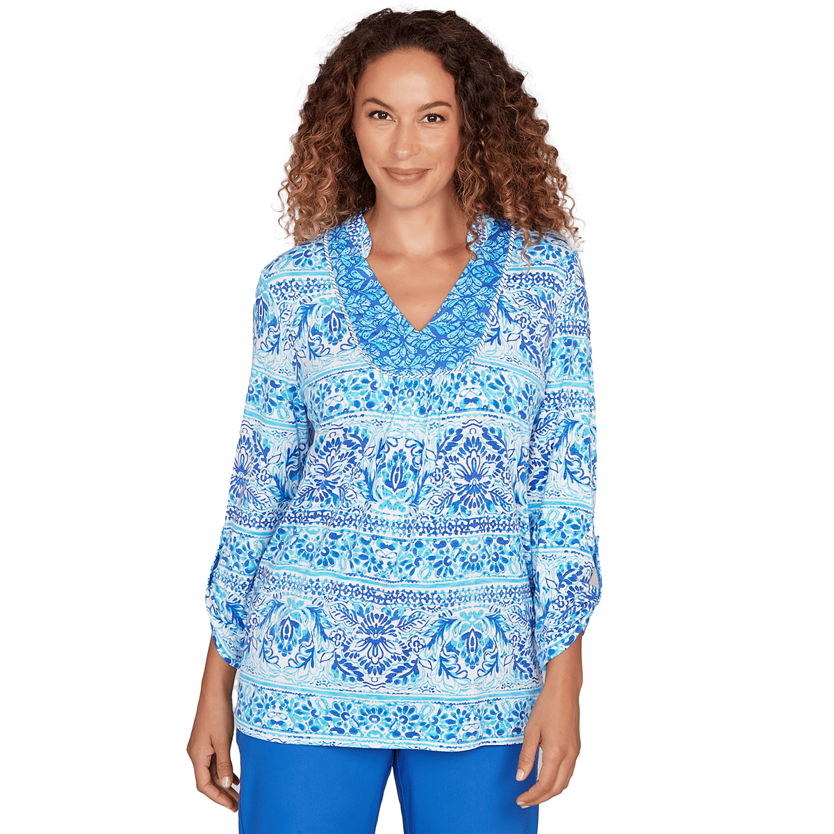 Click here for Womens Ruby Rd. Set Sail Roll Tab Sleeve Tropical... prices