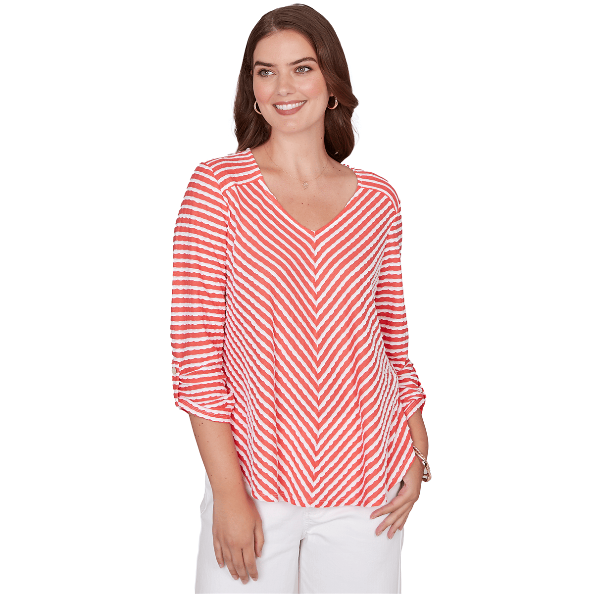 Click here for Womens Ruby Rd. Set Sail Roll Tab Sleeve Scallop S... prices