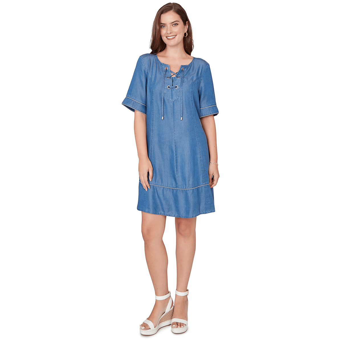 Click here for Womens Ruby Rd. Set Sail Lace-Up Neck Shift Dress prices