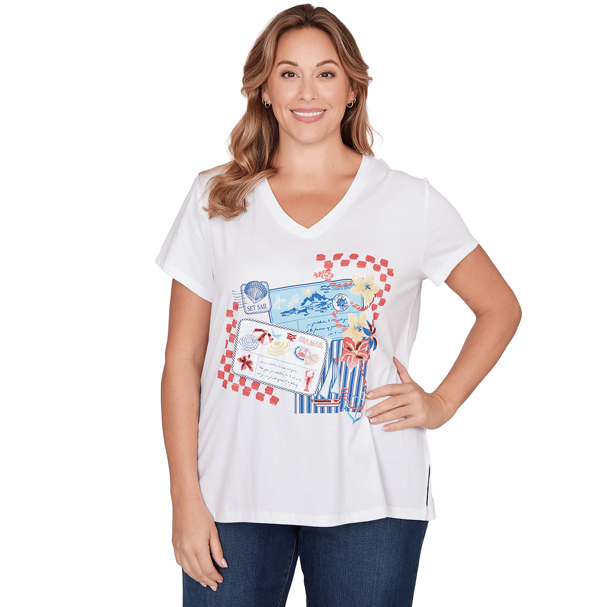 Click here for Plus Size Ruby Rd. Set Sail Short Sleeve Postcard... prices