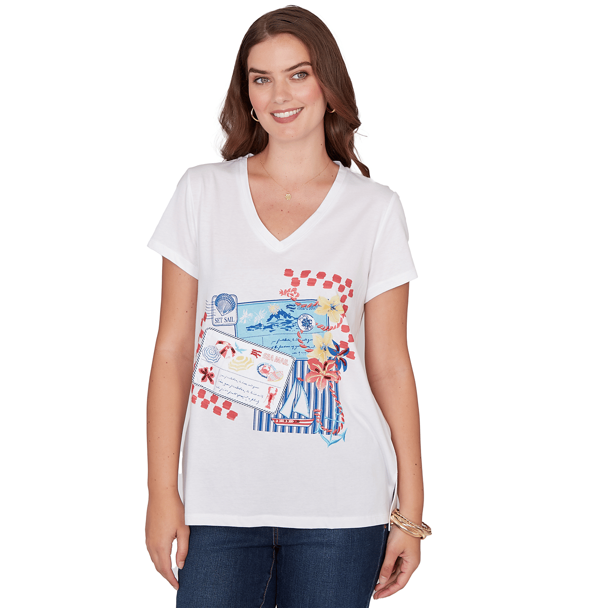 Click here for Petite Ruby Rd. Set Sail Short Sleeve Postcard Gra... prices