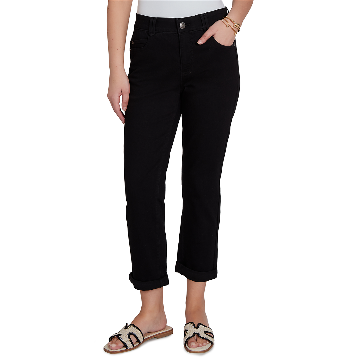 Click here for Petite Ruby Rd. Key Items Jet Black Cropped Girlfr... prices