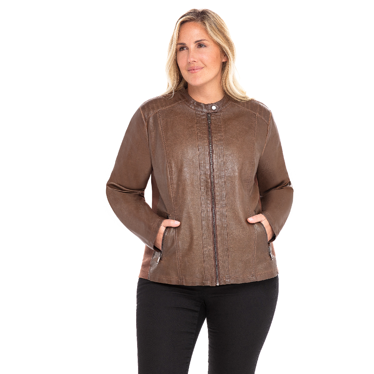 Click here for Plus Size Sebby Faux Leather Zip Front Jacket prices