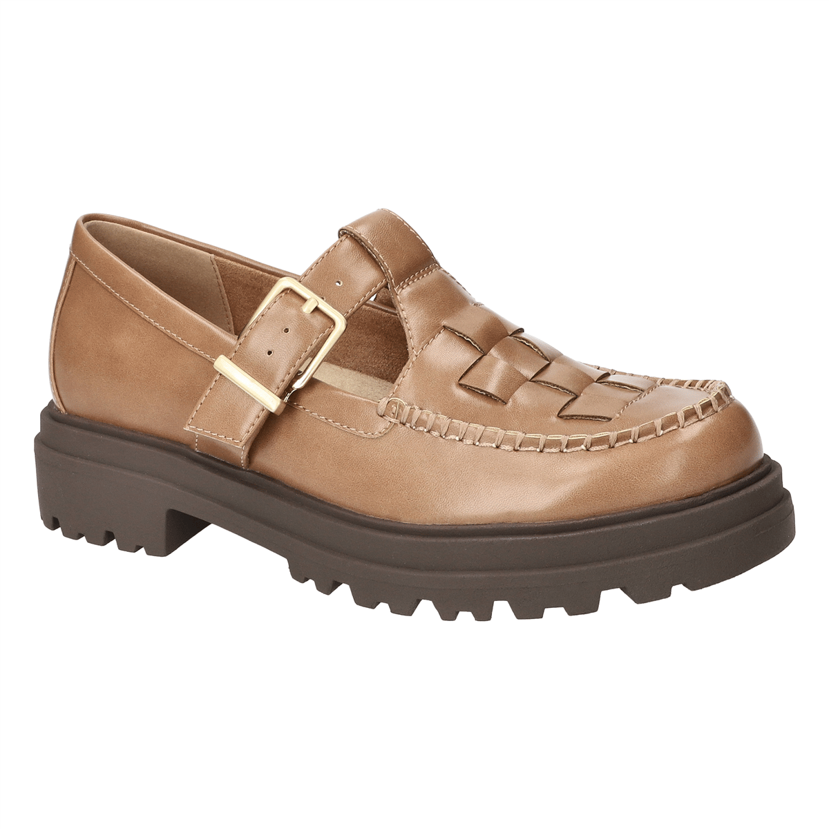 Bella Vita Womens Makell Comfort Lug Buckle Loafers - Dark Tan