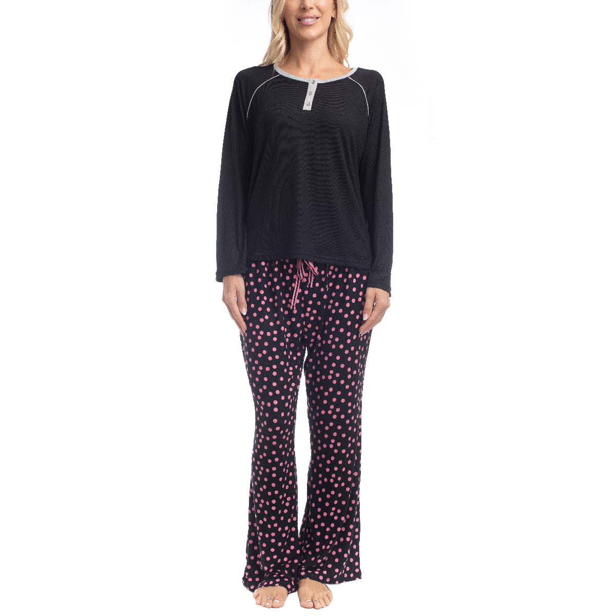Click here for Womens Goodnight Kiss Cherry & Merry Dot Henley Pa... prices