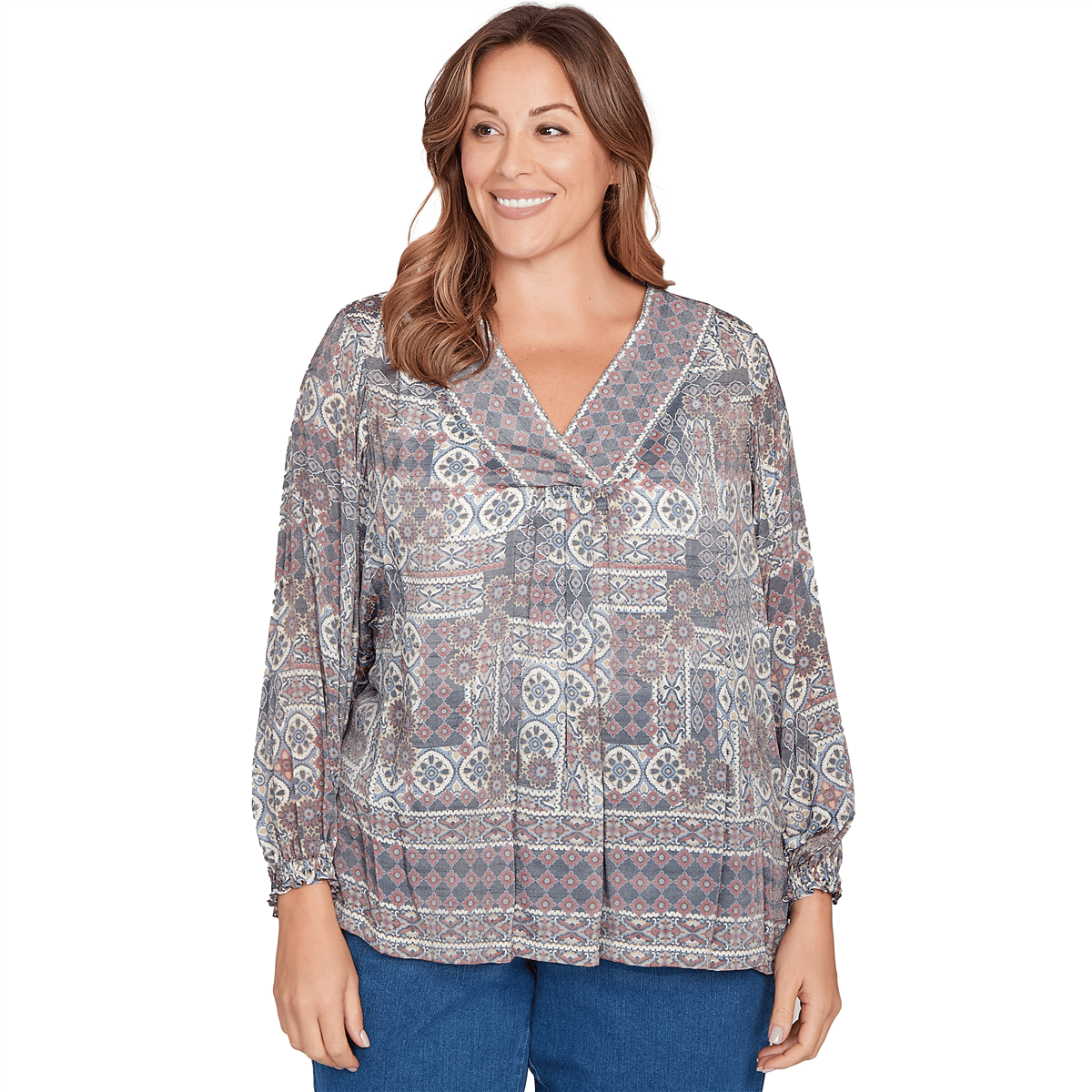 Click here for Plus Size Skyes the Limit Back To Town V Neck Patc... prices