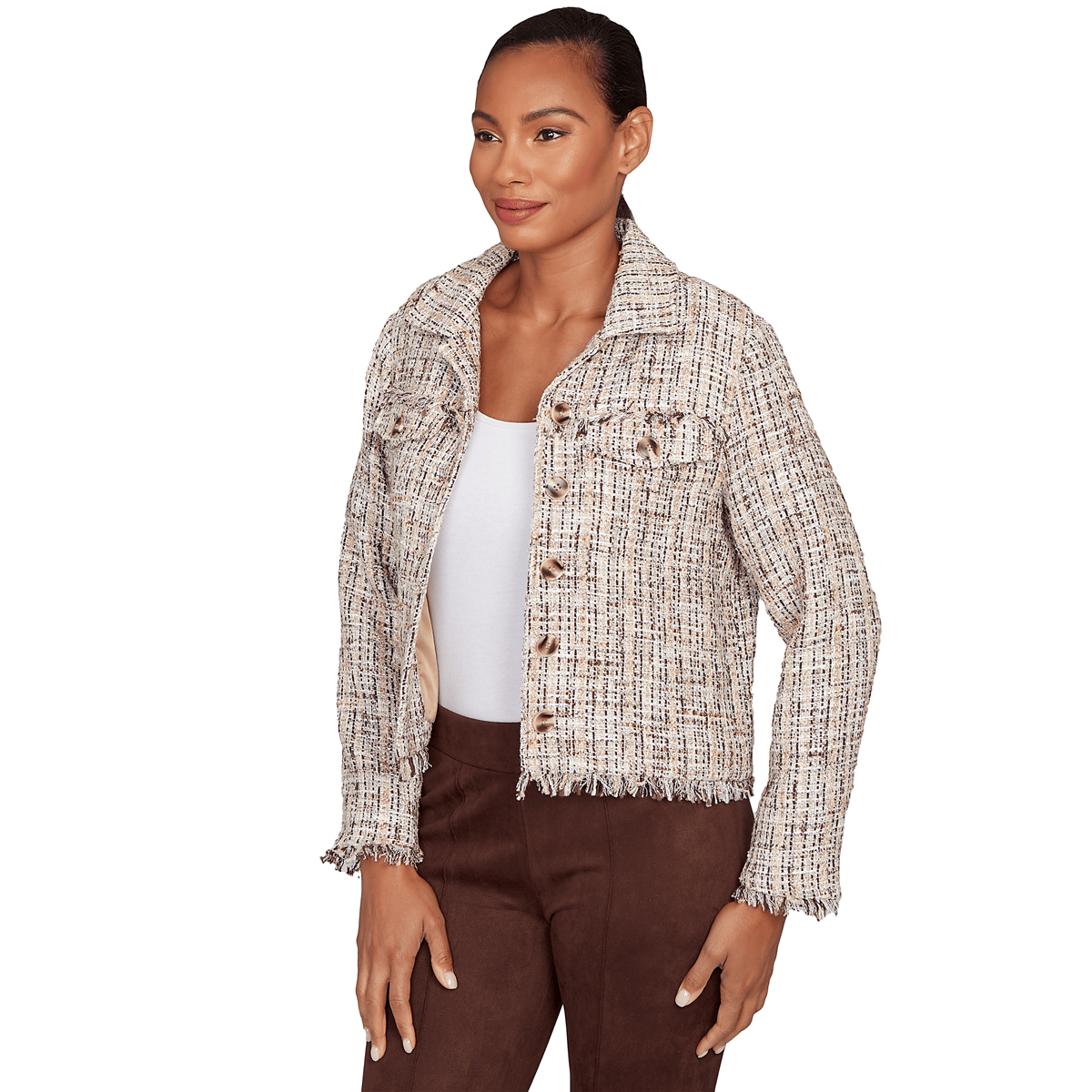 Womens Skyes the Limit Autumn Countryside Fringe Tweed Jacket