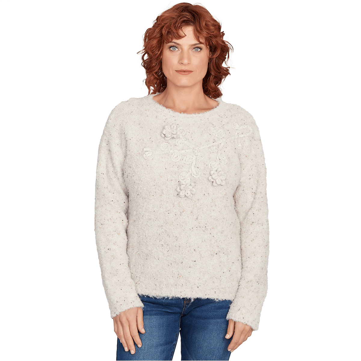 Plus Size Skyes the Limit Autumn Countryside 3D Floral Sweater
