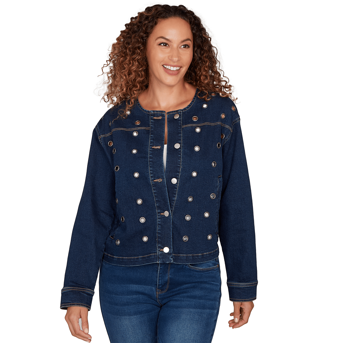 Click here for Womens Skyes the Limit Cozy Up Grommet Denim Jacke... prices