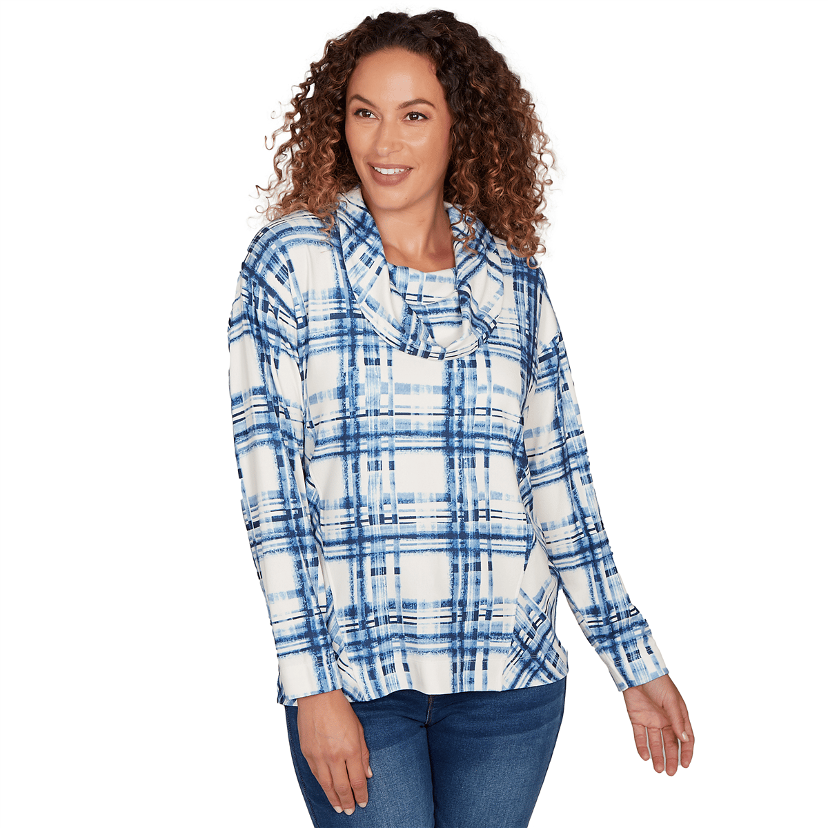 Click here for Womens Skyes the Limit Cozy Up Cowl Neck Plaid Hac... prices