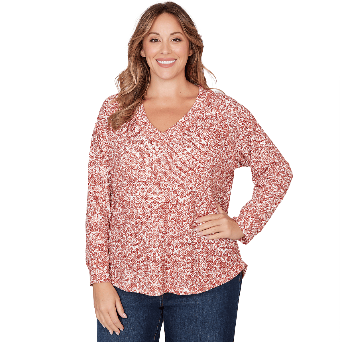 Click here for Plus Size Skyes the Limit Cozy Up V Neck Medallion... prices