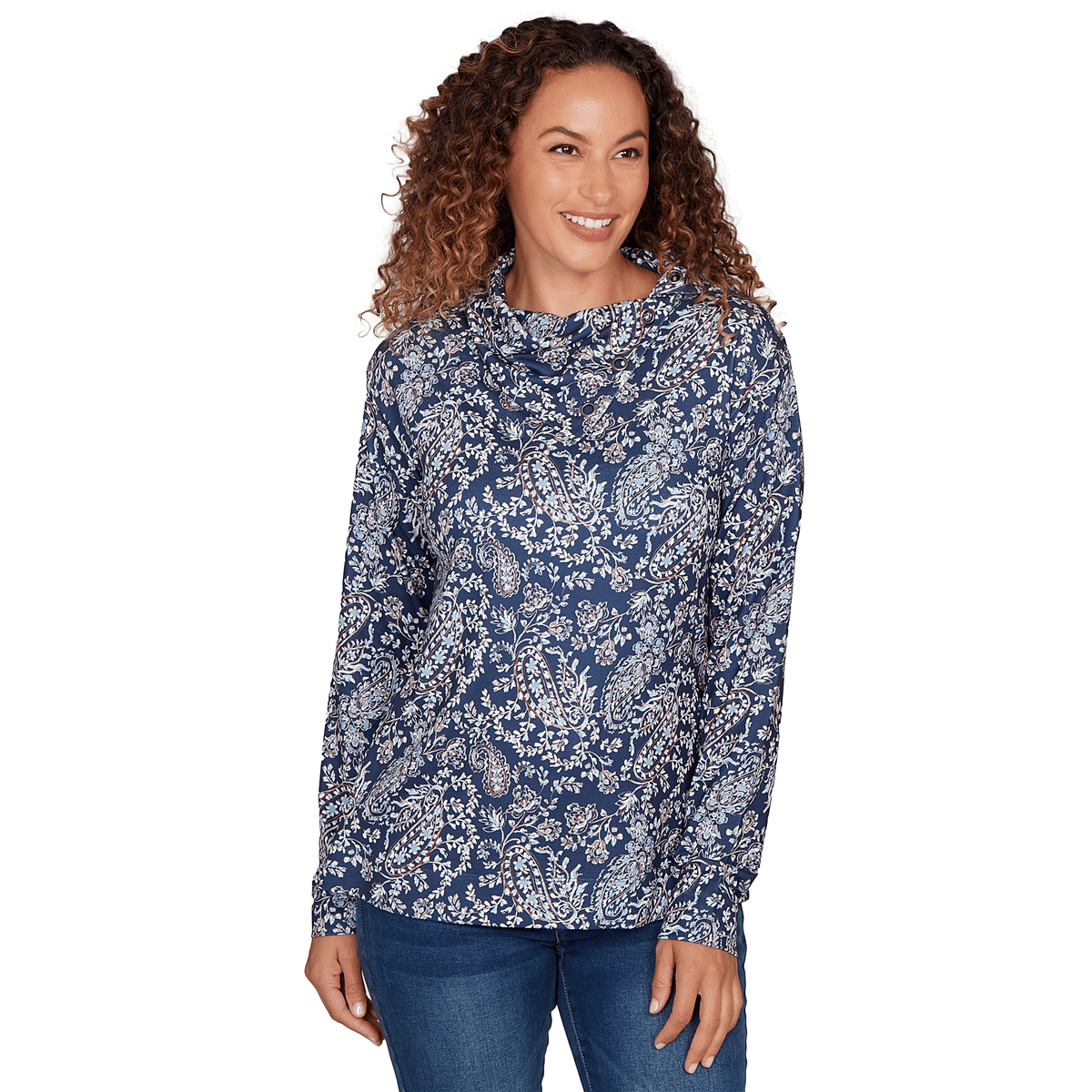 Click here for Petite Skyes the Limit Cozy Up Envelope Neck Paisl... prices