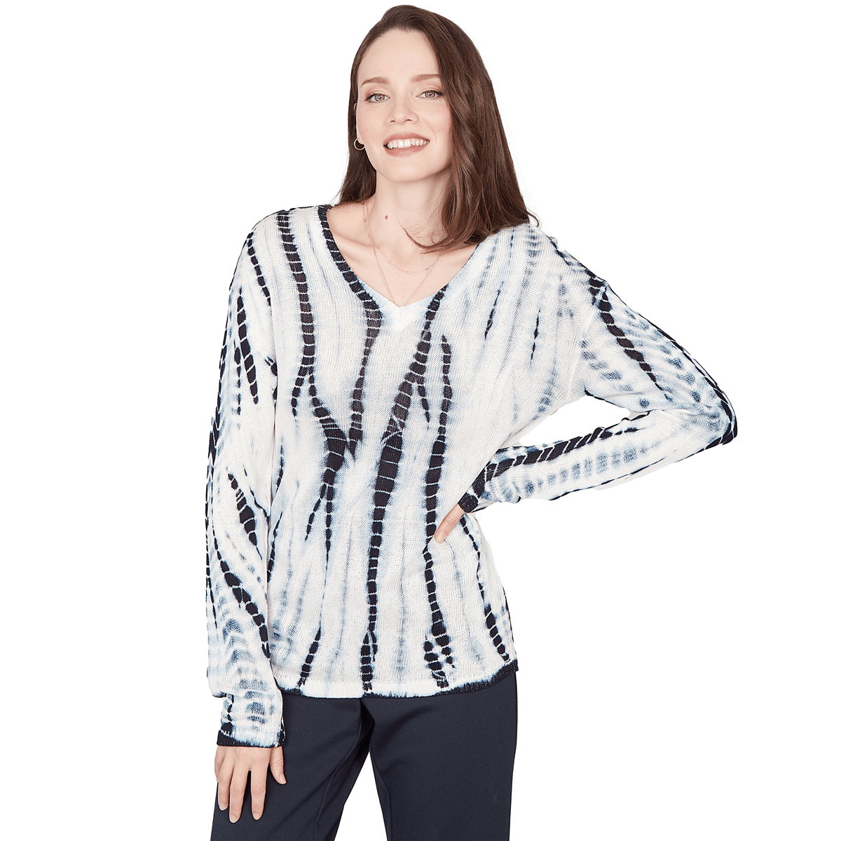 Click here for Petite Skyes the Limit Cozy Up V Neck Abstract Swe... prices