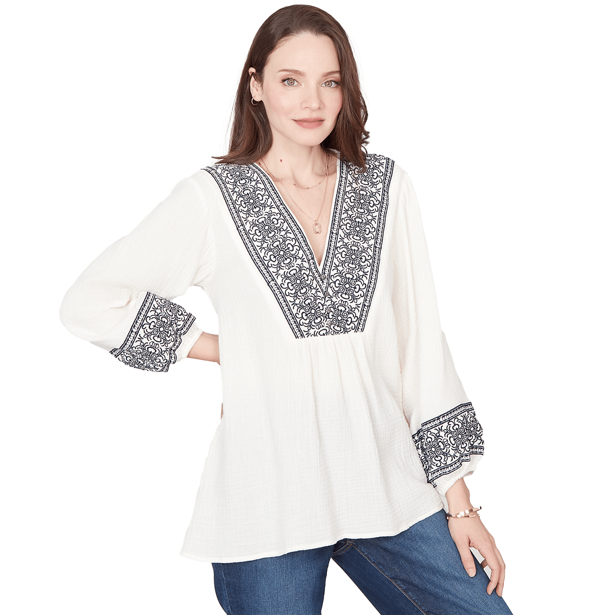 Click here for Womens Skyes the Limit Fresh Start Scroll V-Neck B... prices