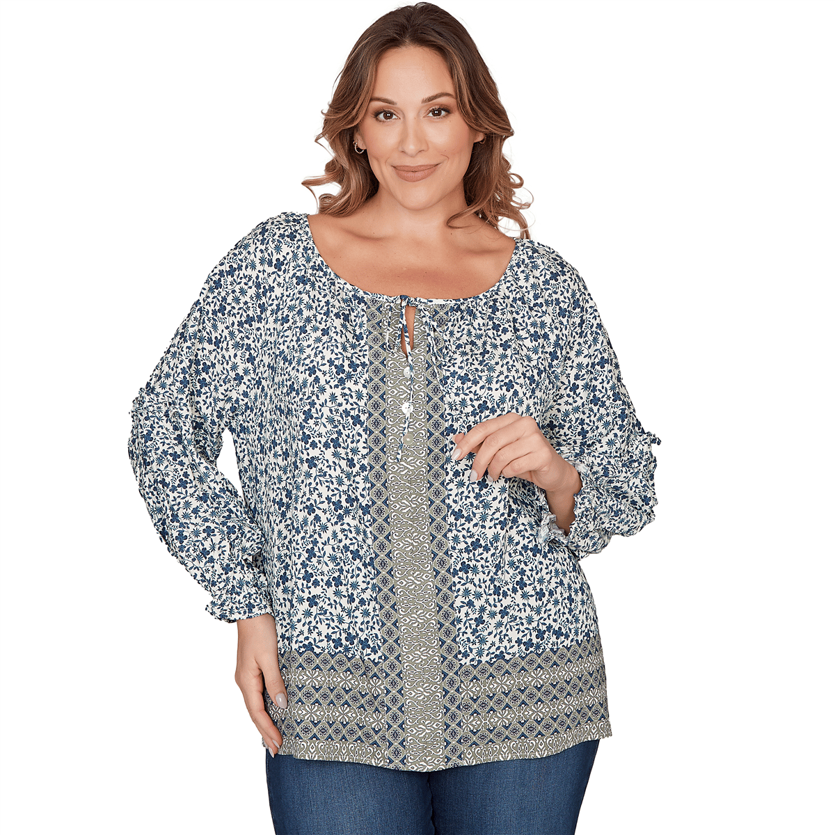 Click here for Plus Size Skyes the Limit Fresh Start Ruffle Ditsy... prices