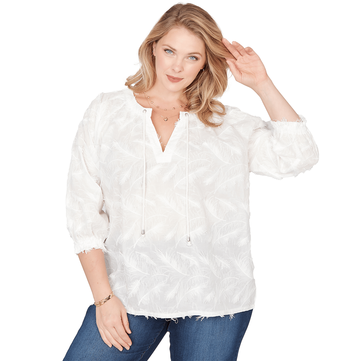 Click here for Plus Size Skyes the Limit Fresh Start Feather Embr... prices