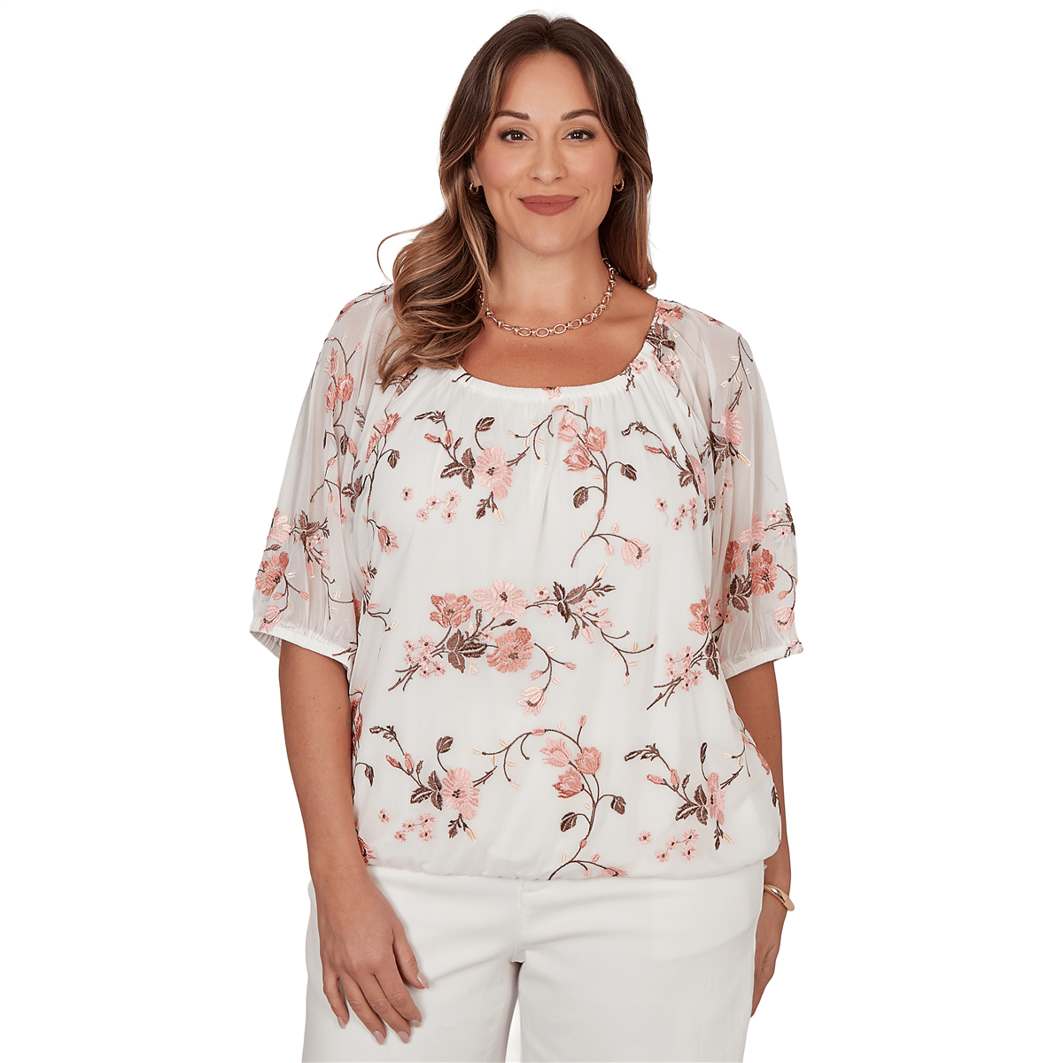 Click here for Plus Size Skyes the Limit Blooming Pastels Embroid... prices