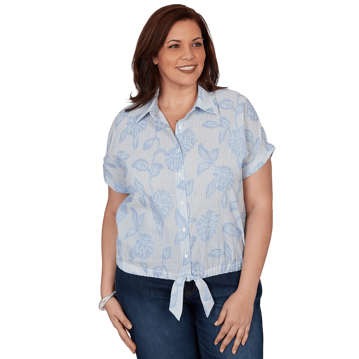 Click here for Plus Size Skyes the Limit Sunny Blue Skies Floral... prices
