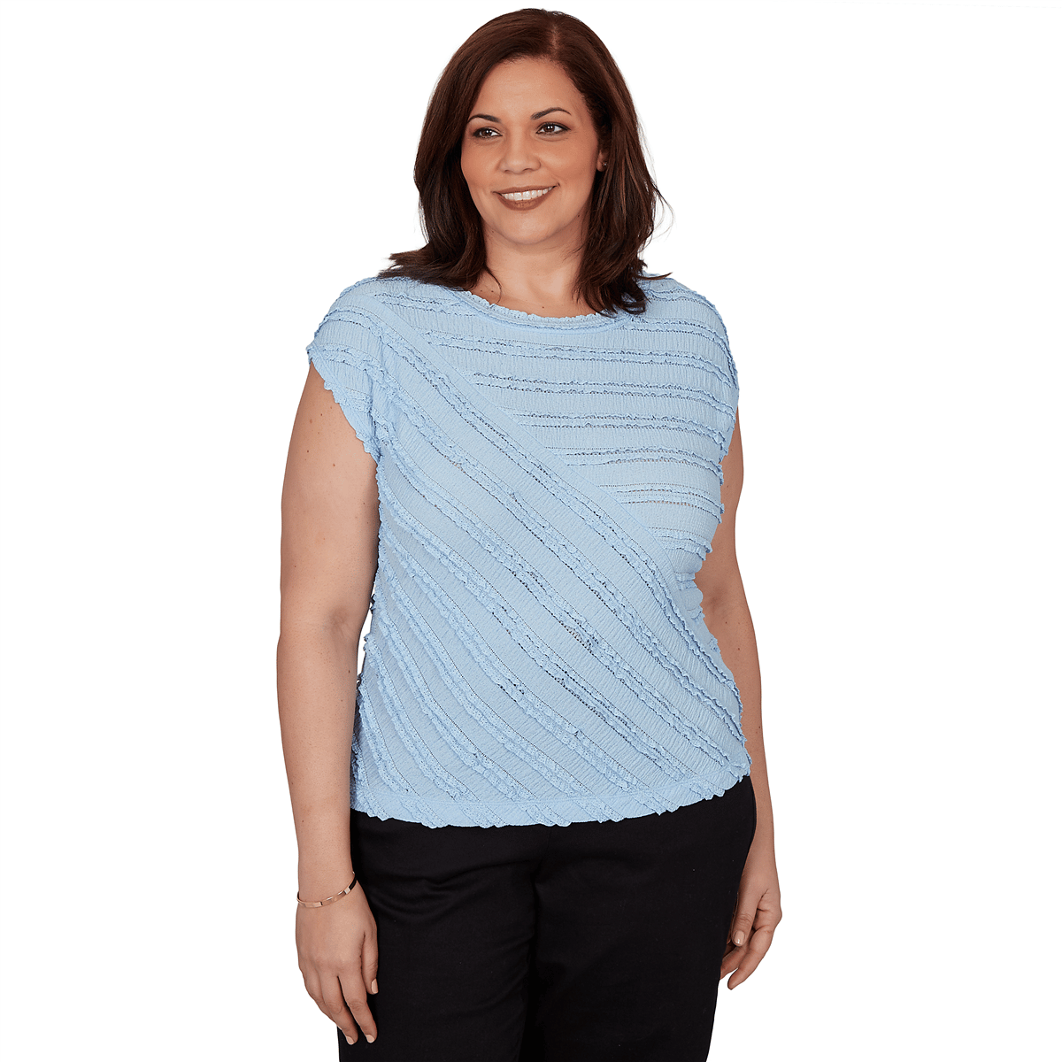 Click here for Plus Size Skyes the Limit Sunny Blue Skies Ruffle... prices