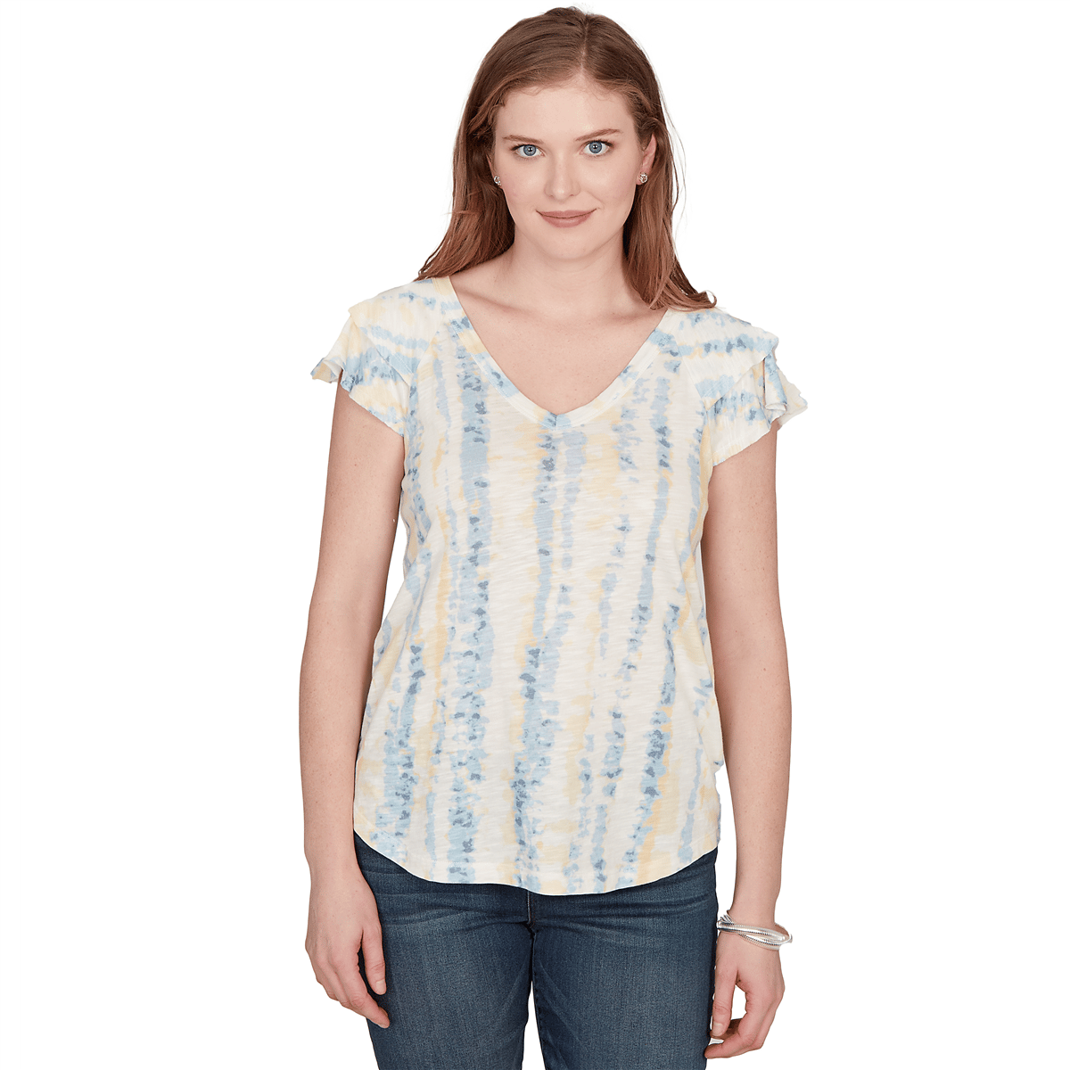 Click here for Plus Size Skyes the Limit Sunny Blue Skies Ruffle... prices