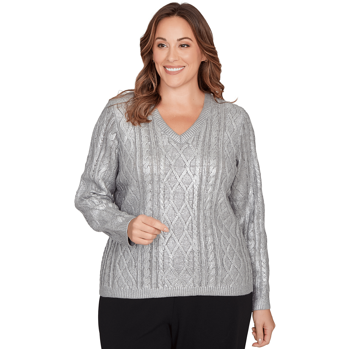 Click here for Plus Size Skyes the Limit Its A Party V Neck Cable... prices