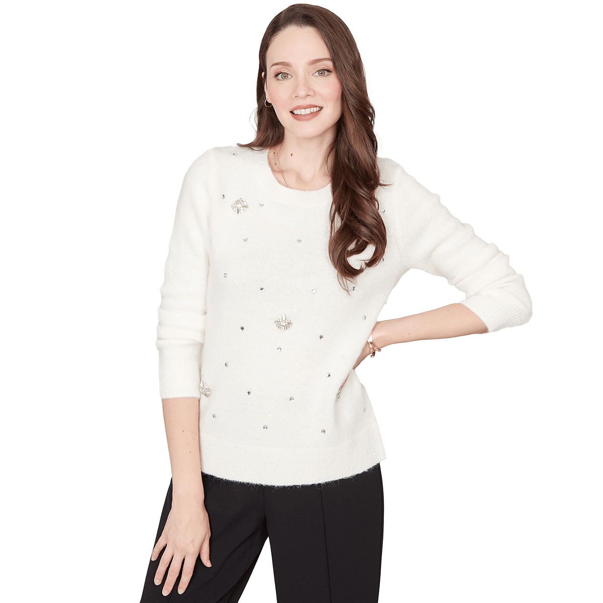 Click here for Petite Skyes the Limit Its A Party Rhinestone Swea... prices