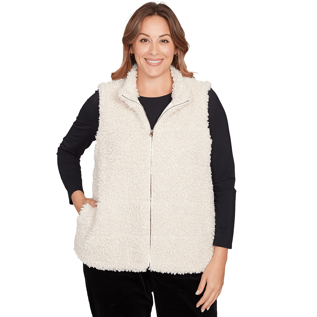 Click here for Plus Size Skyes the Limit By Invitation Zip Up Fau... prices