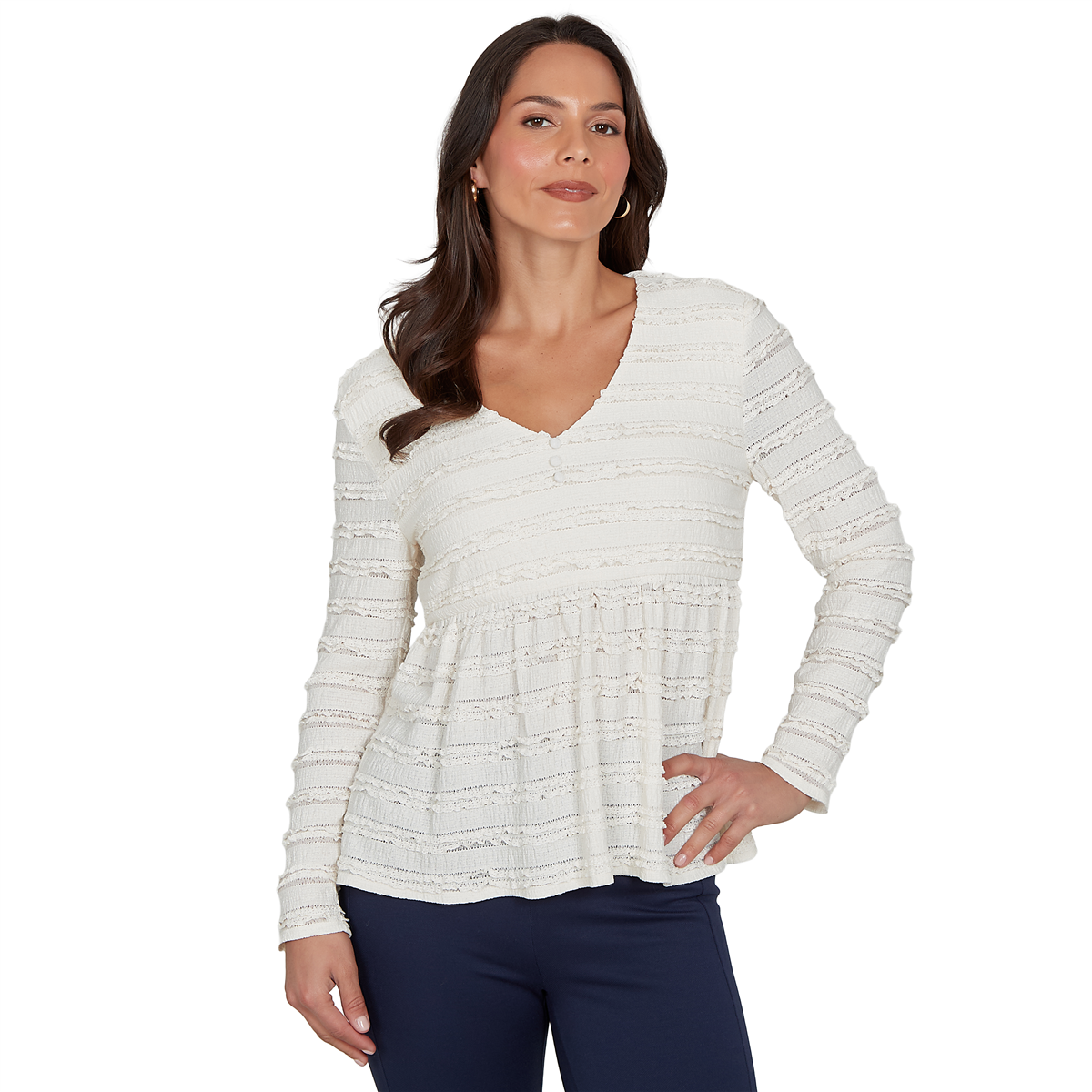Click here for Petite Skyes the Limit Urban Heirloom V Neck Ruffl... prices