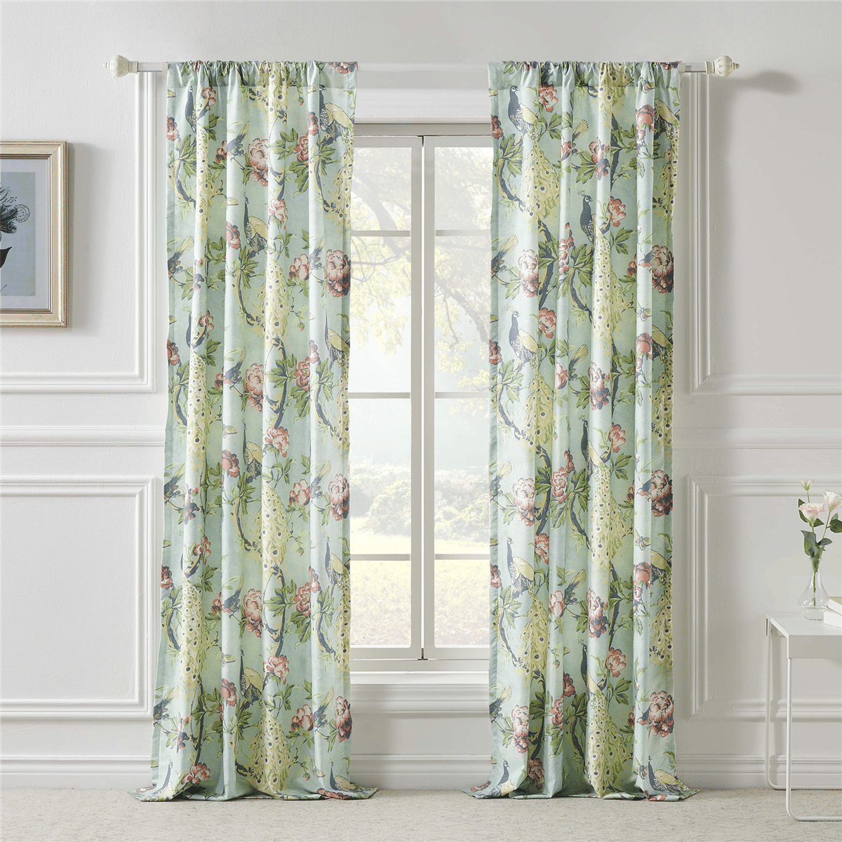 Pavona Enchanted Garden Curtain with Tie Backs 84" x 42" by Greenland Home Fashions - Jade